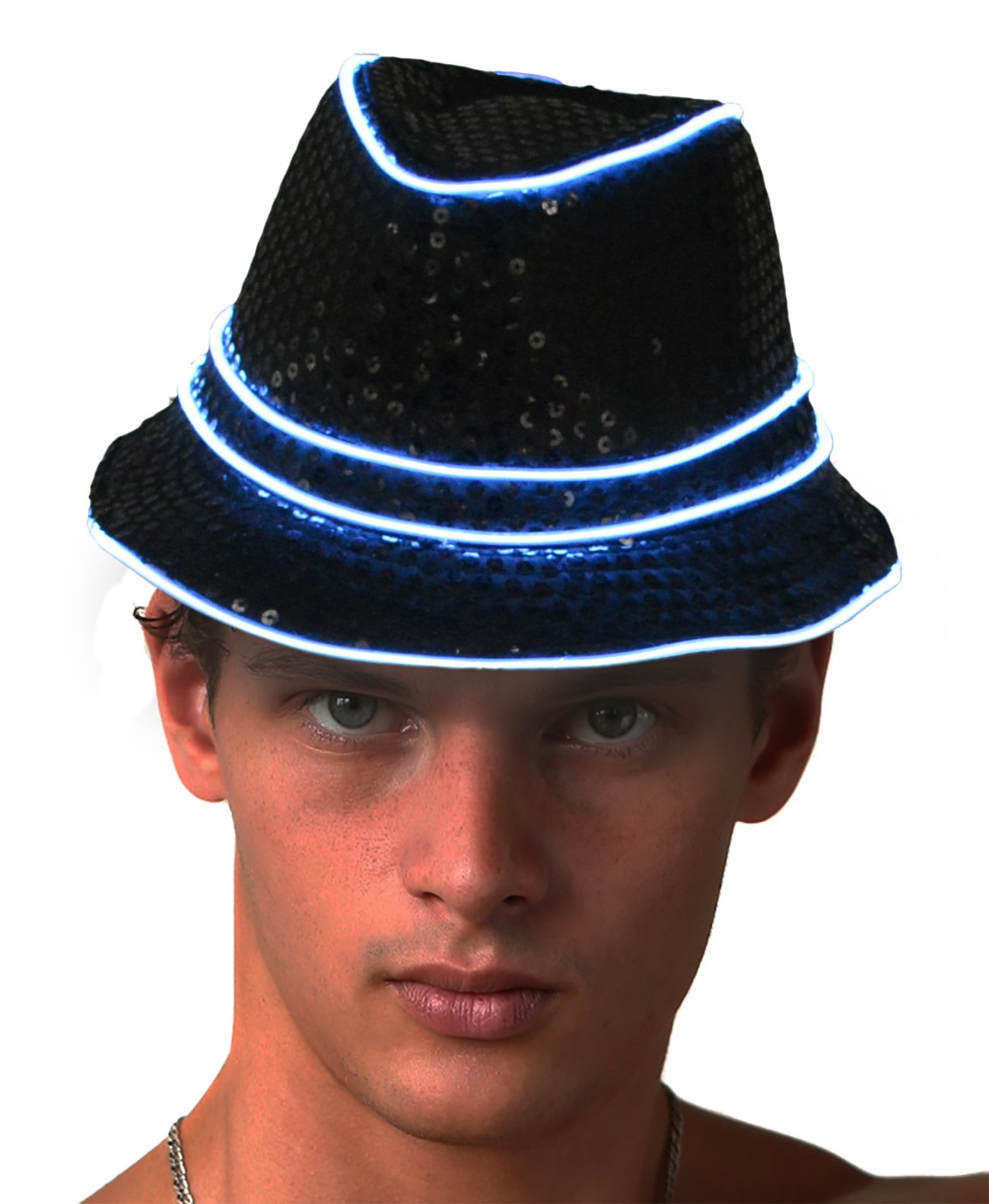 Light up Sequin Fedora LED Hat Neon Rave Costumes Glow in Dark Party ...