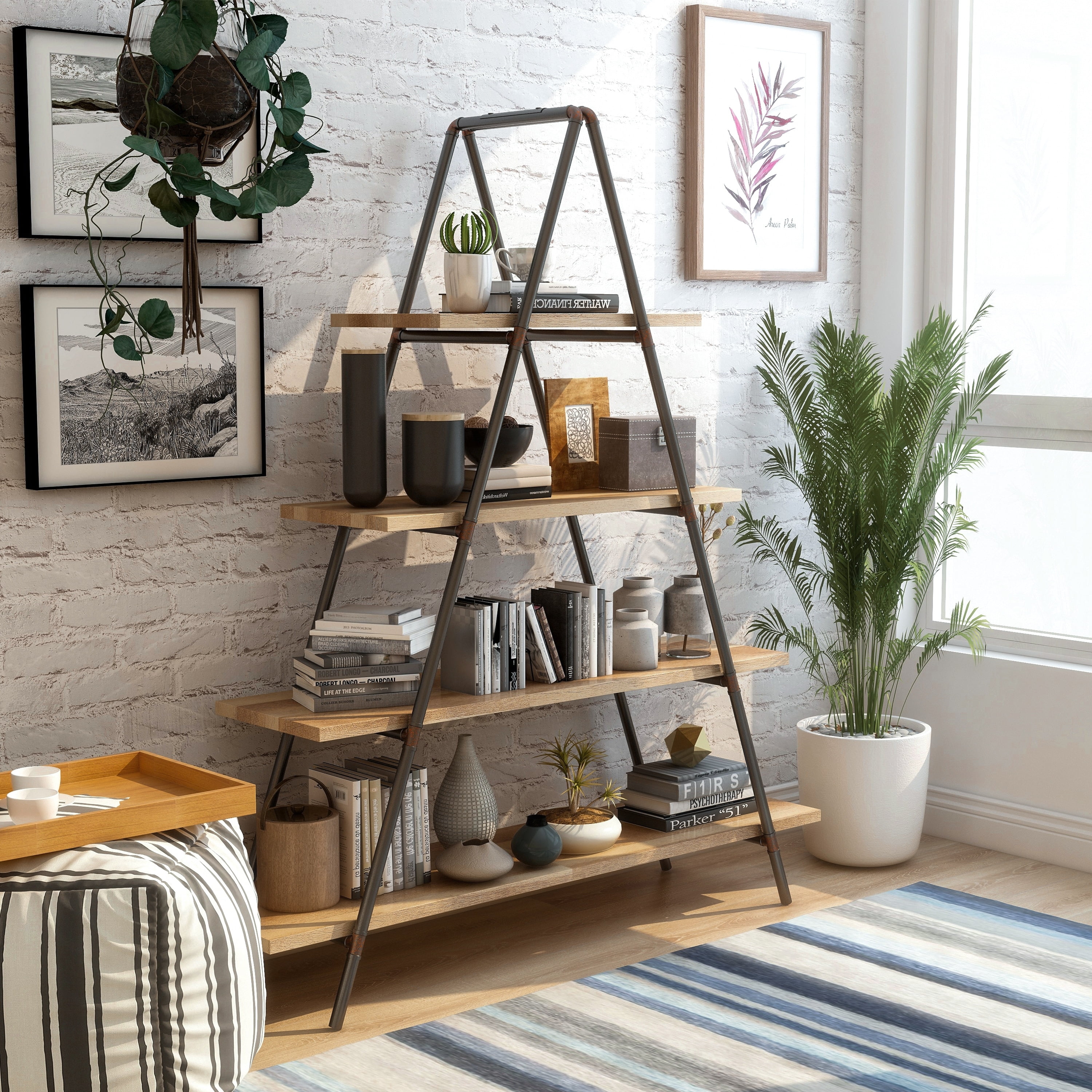 Furniture of America Mown Urban Walnut Metal Ladder Bookcase - Walmart.com