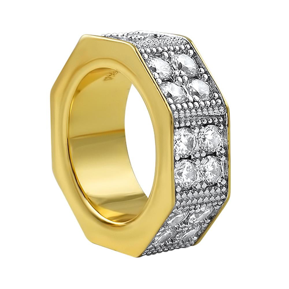 Thick Double Iced Out Octagon Gold Ring (12) - Walmart.com