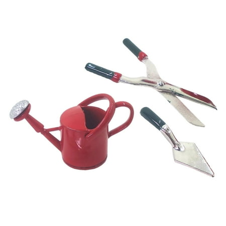1/12 Dollhouse Red Watering Can Trowel Set Garden Tools Miniature ...