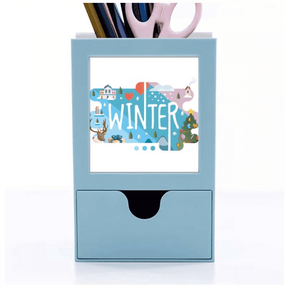 Winter Season Illustration Desk Supplies Organizer Pen Holder Card ...