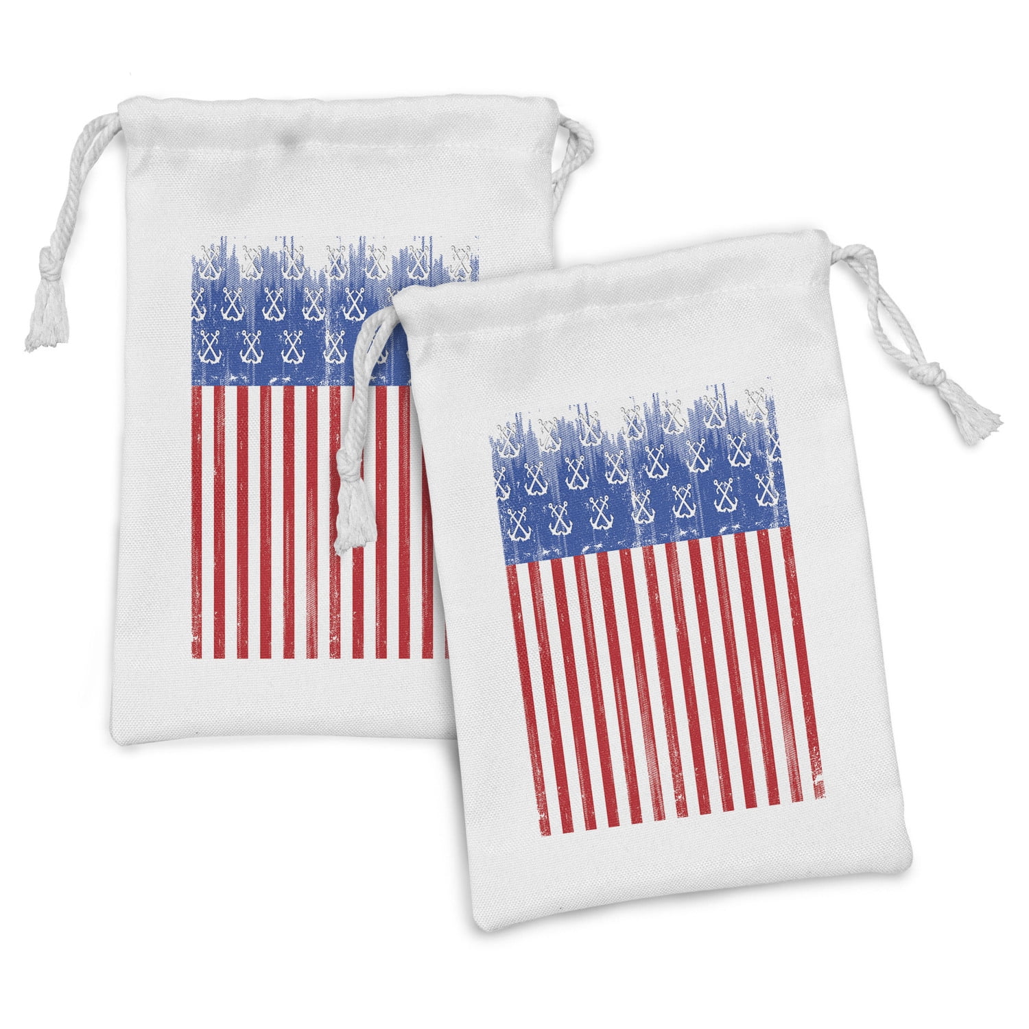 USA Fabric Pouch Set of 2, Patriotic Grunge Flag Design with Stripes ...