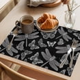 Black and White Wings Cotton Linen Placemats Set of 8, Flying Dragonfly ...