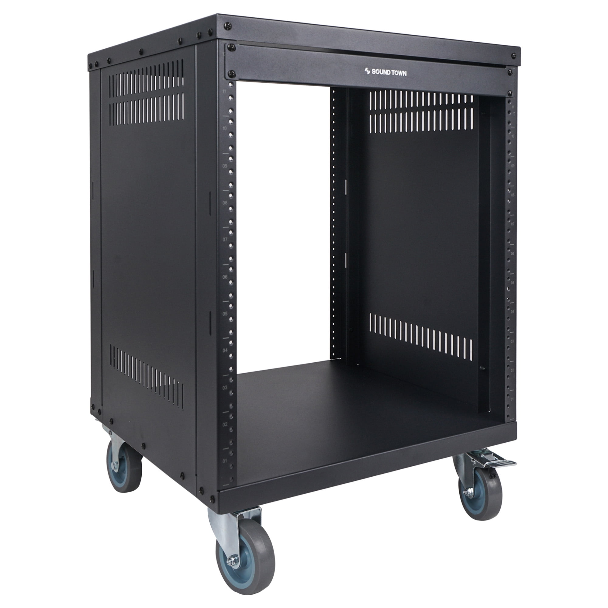 STRK-M12U Sound Town 12U Universal Steel Rack, w/ 3" Locking Casters ...