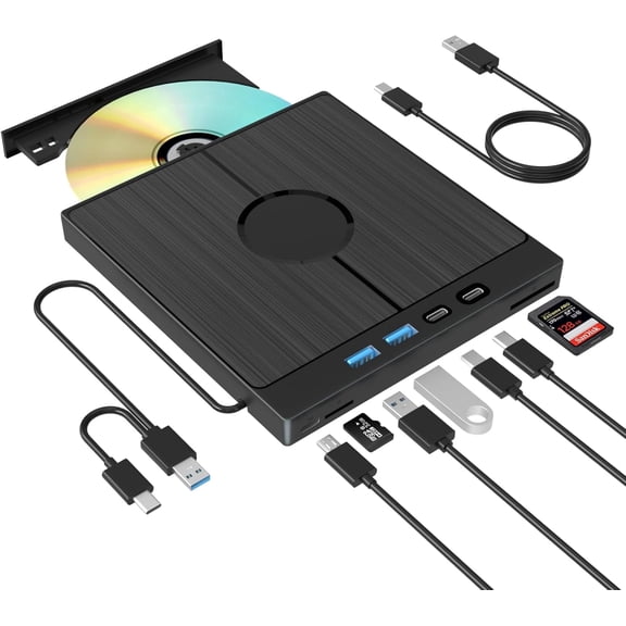 Portable Blu Ray DVD Burner, 7-in-1 External BD CD DVD Writer Reader ...