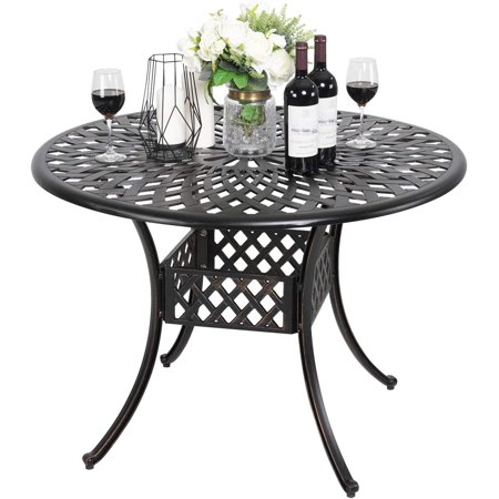 HTWO 30 Inch Patio Dining Table, Cast Aluminum Round Outdoor Table with ...