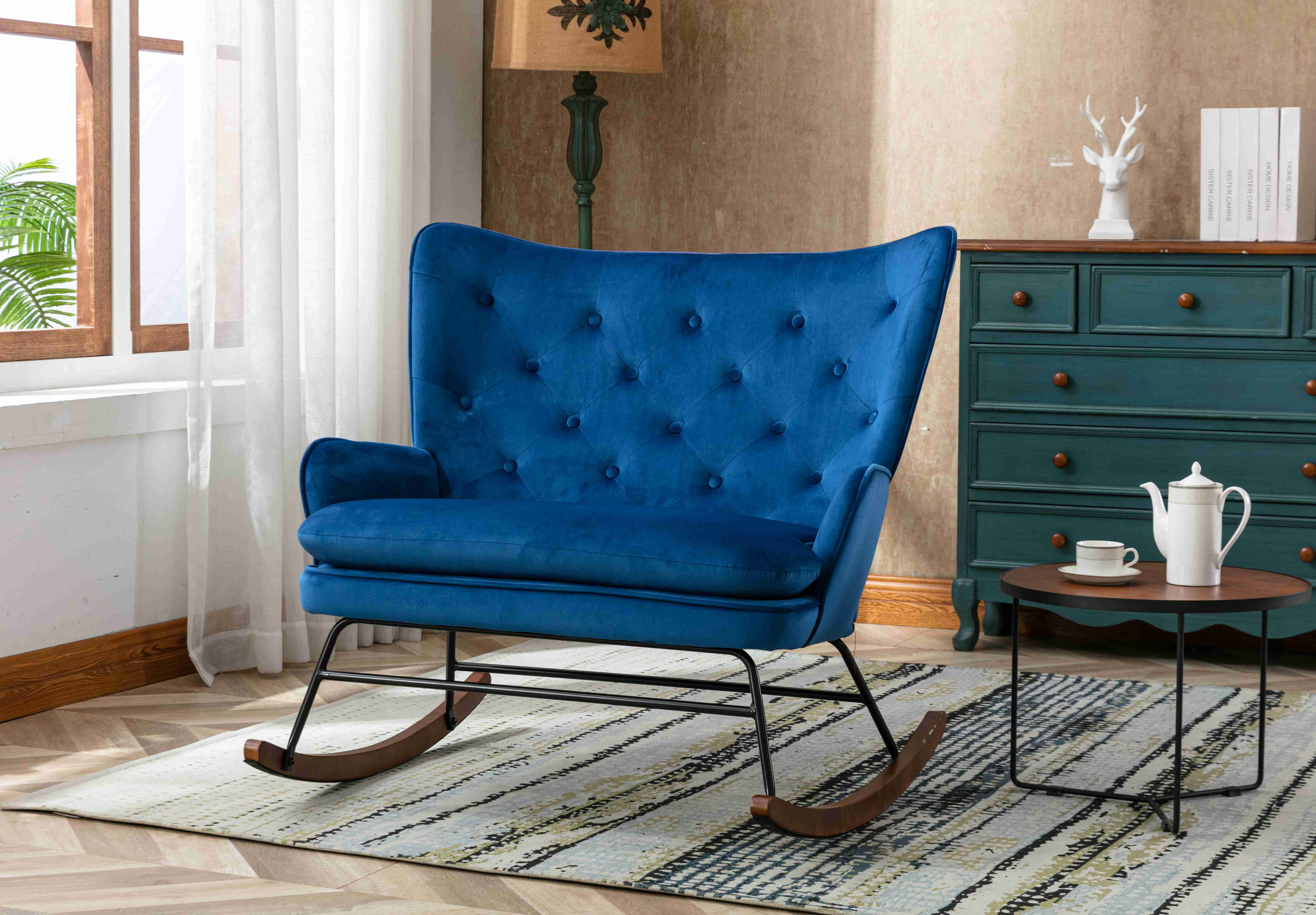 Comfortable Polyester Fabric Rocking Sofa Chair Padded Seat with Solid ...