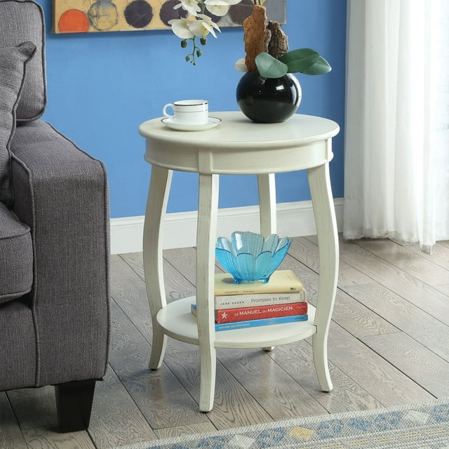 Accent Round Side Table with 1 Open Bottom Shelf, 18" Dia Wood Sofa ...