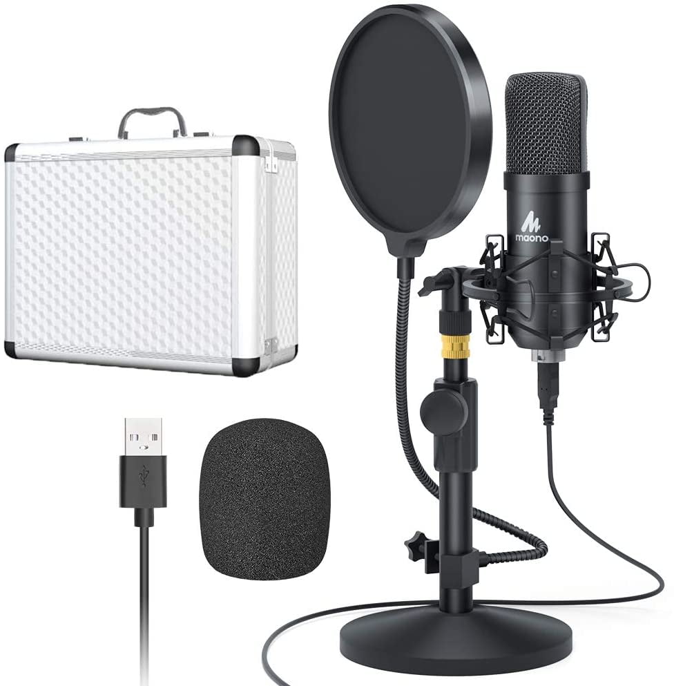 USB Microphone Kit 192KHZ/24BIT with Aluminum Organizer Storage Case ...