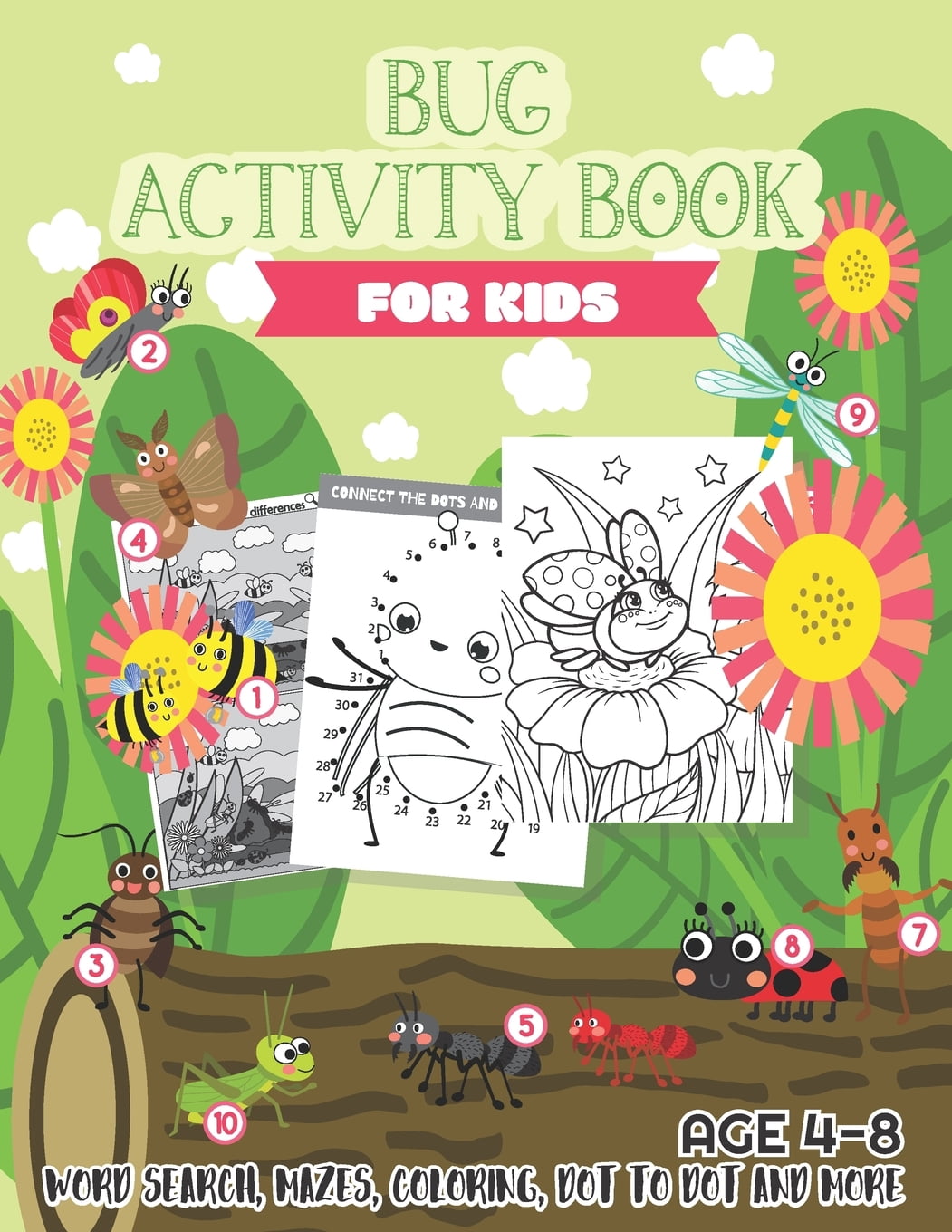 Bug Activity Book for Kids Ages 4-8 : Word search, Mazes, Coloring, Dot ...