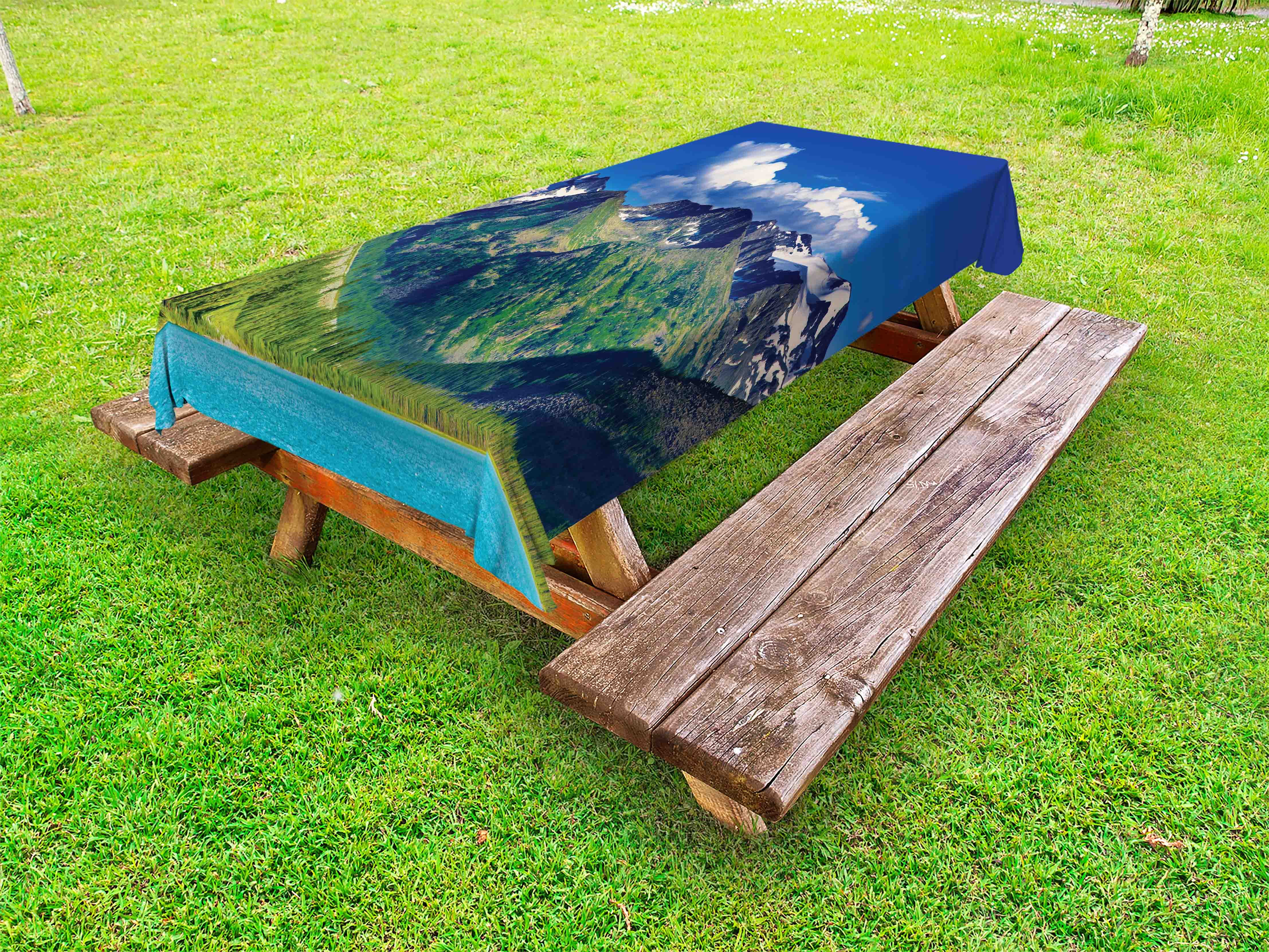 Woodland Outdoor Tablecloth, Lake in Altai Mountains Highlands Clouds ...