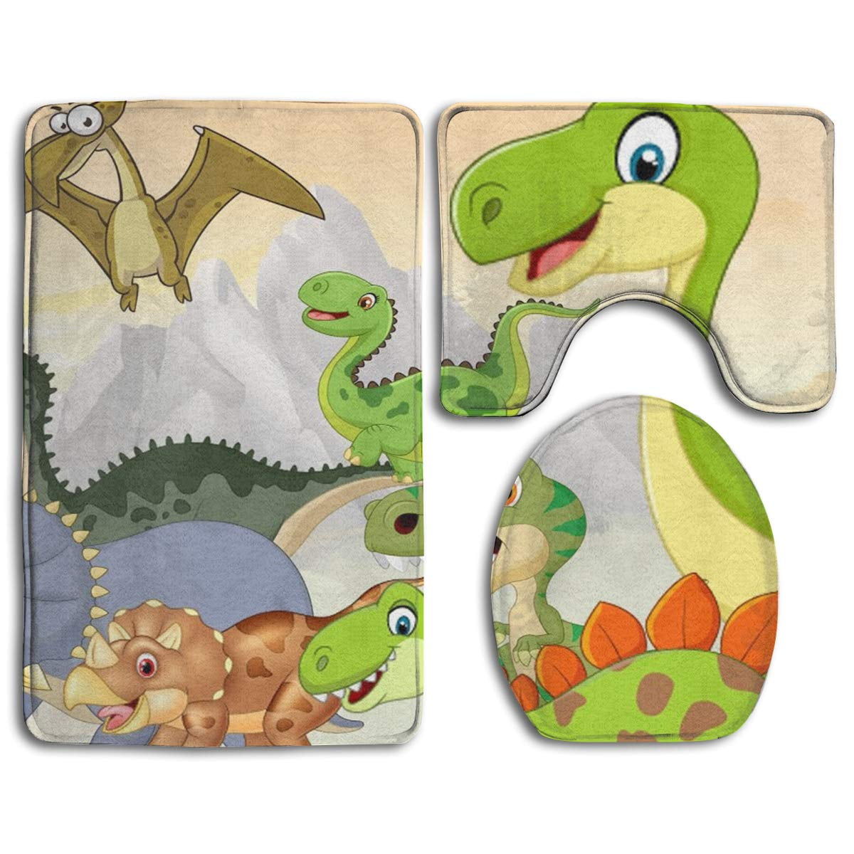 PUDMAD Cute Dinosaurs 3 Piece Bathroom Rugs Set Bath Rug Contour Mat ...