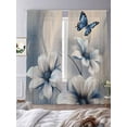 Blossom Floral Blue Butterfly Chiffon Sheer Curtains 84 Inches Long ...