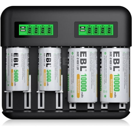 EBL AA AAA C D Universal Individual Battery Charger with LCD Display ...