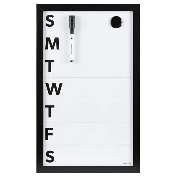 U Brands Weekly Calendar Dry Erase Board,Whiteboards, 11" x 18", Black ...