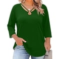 3/4 Sleeve Plus Size Tops for Women Dressy Casual Cut Out O-Ring ...