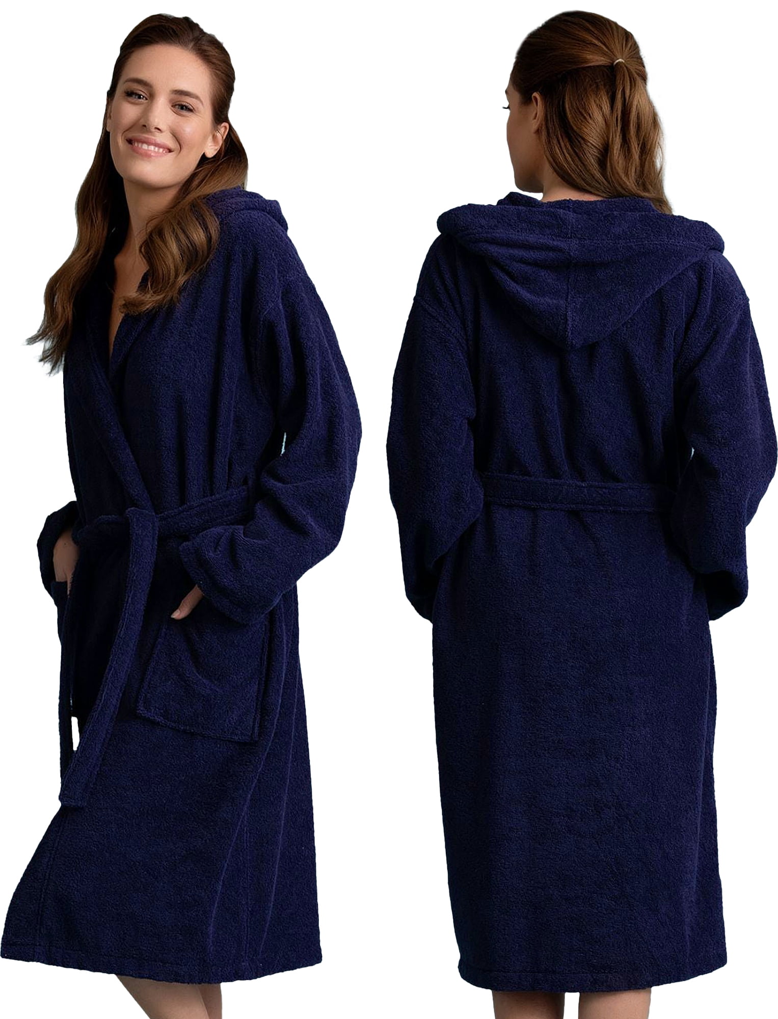 Terry Cloth Bathrobes for Women 100% Cotton Hooded Robes Soft Bathrobe ...