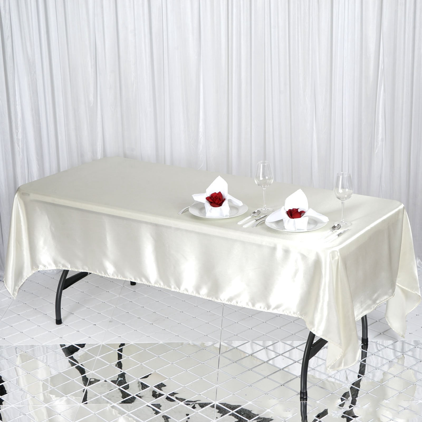 BalsaCircle 60" x 102" Satin Rectangular Tablecloth Ivory Table Linen ...