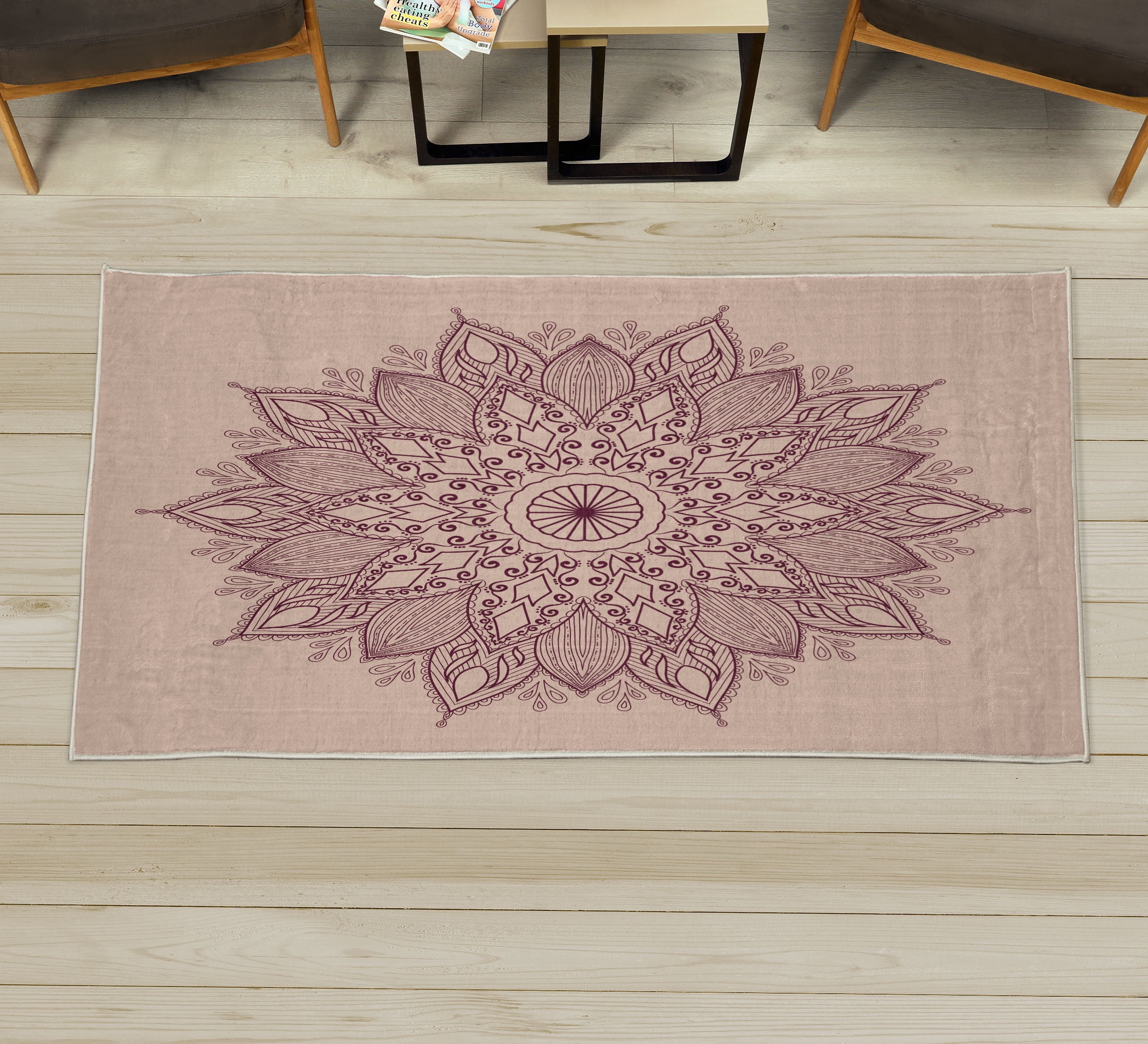 Mandala Decorative Rug, Lotus Inspired Flower Lace Circle Ornate Retro ...
