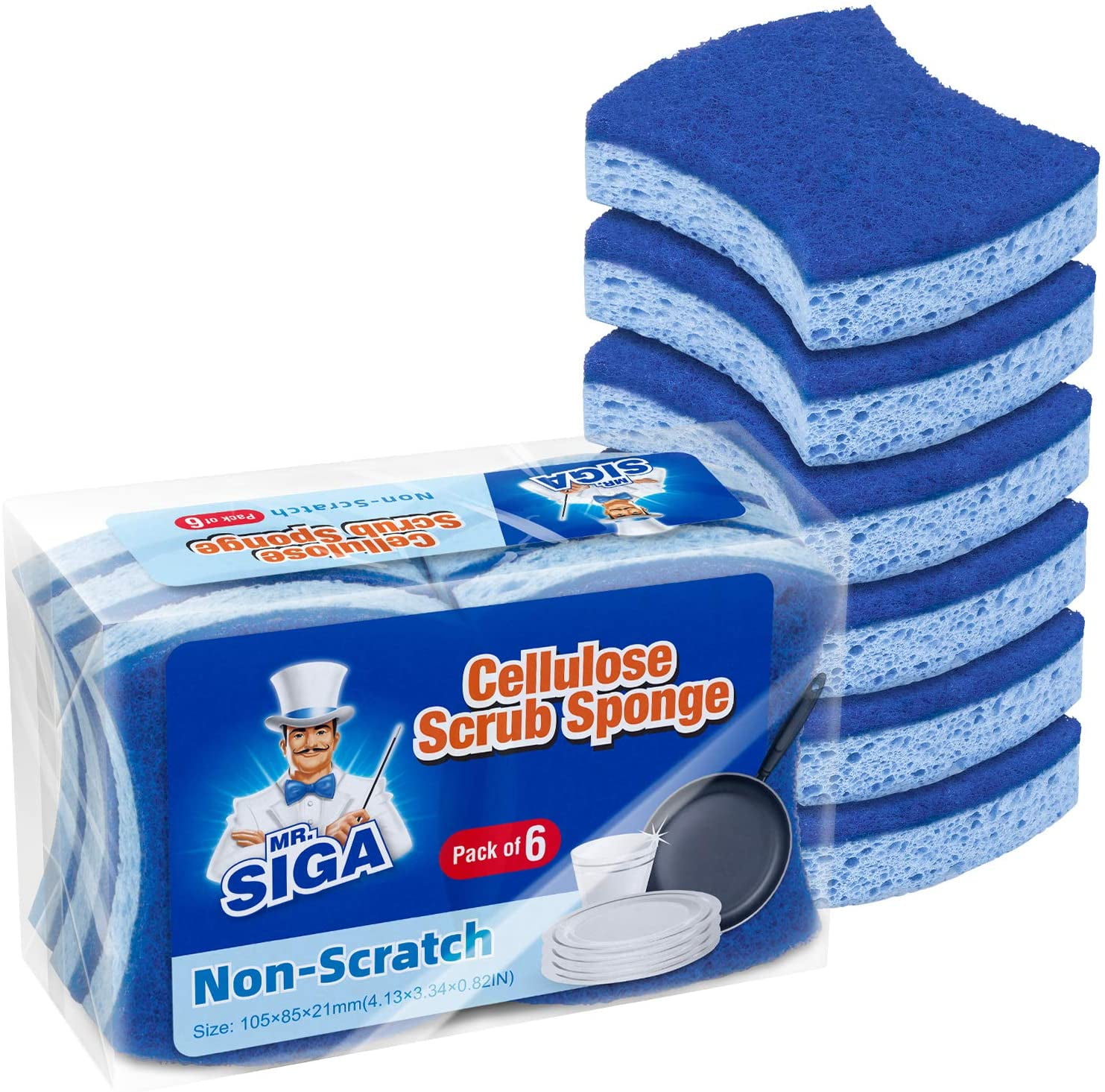 MR.Siga Non-Scratch Cellulose Scrub Sponge, Dual-Sided Dishwashing ...