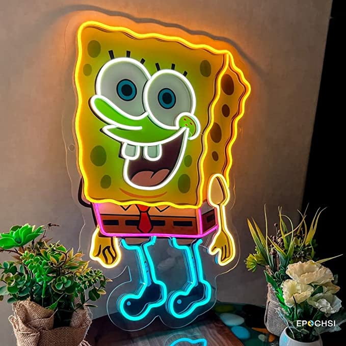 EPOCHSI Spongebob Neon Sign UV Printed, 19 x 26 inches Yellow Neon for ...
