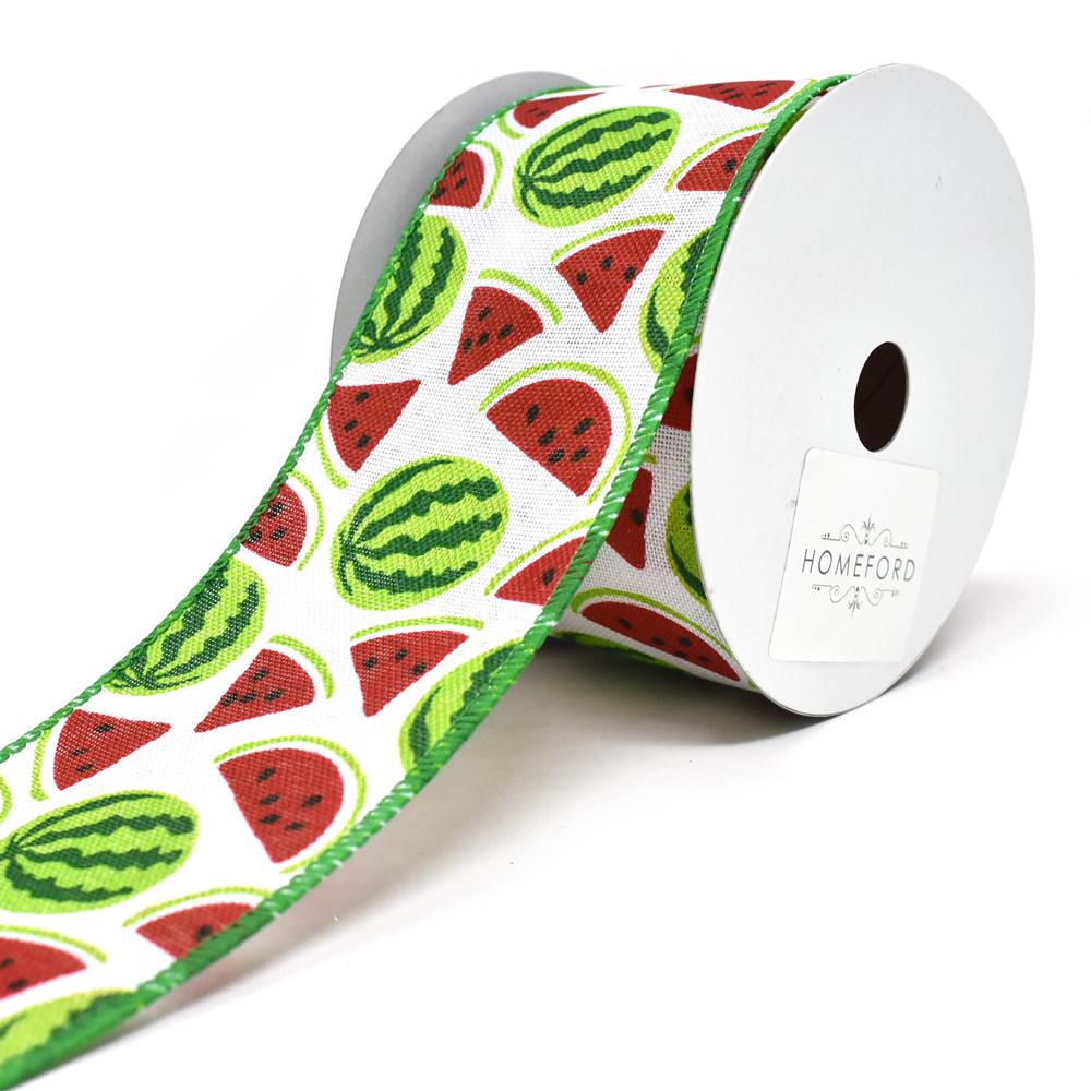 Watermelon Printed Wired Canvas Ribbon, 2-1/2-Inch, 10-Yard, White ...