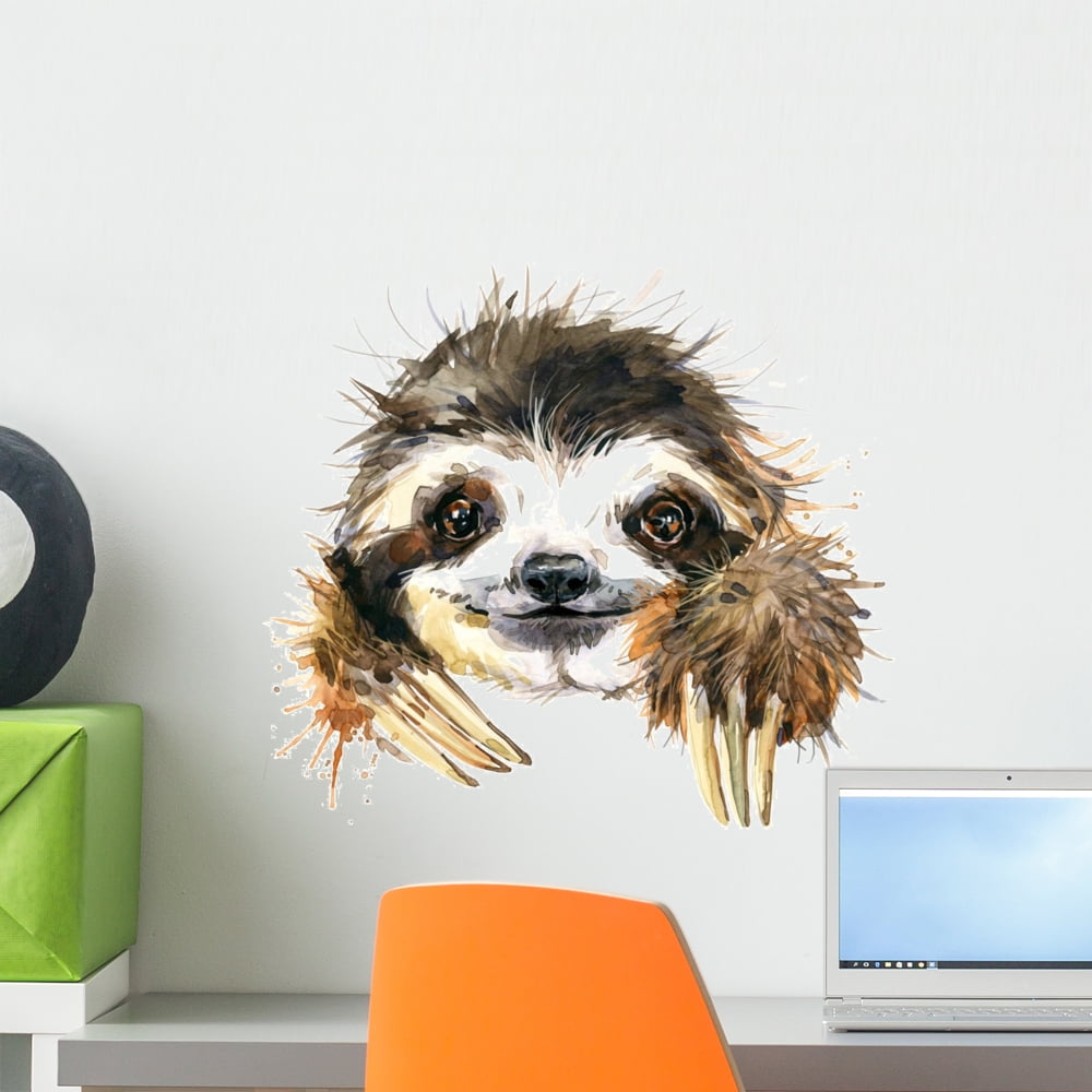 Tropical Watercolor Sloth Wall Decal Wallmonkeys Peel and Stick Animal ...