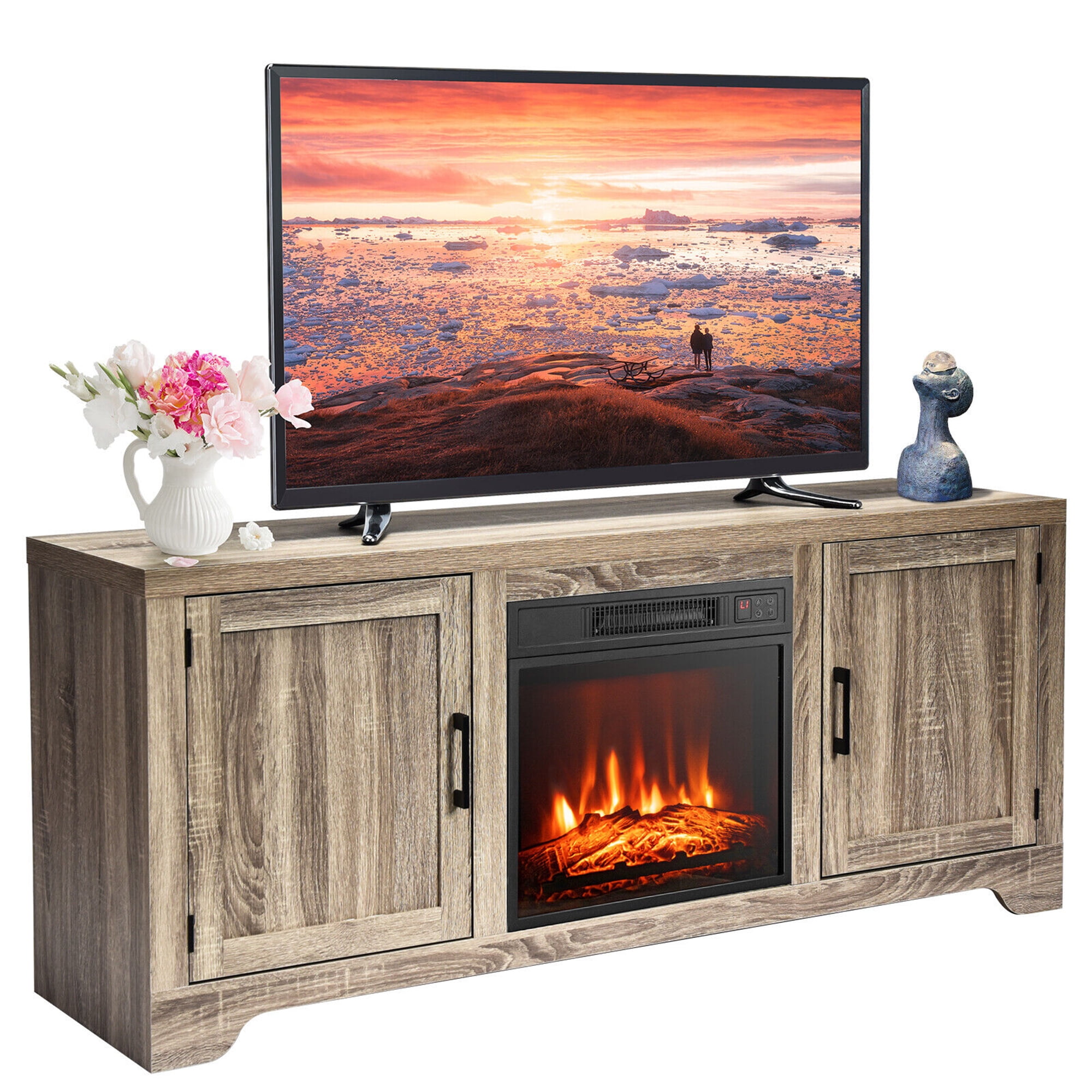 Gymax 1400W Electric Fireplace TV Stand Storage Cabinet Console &Heater ...