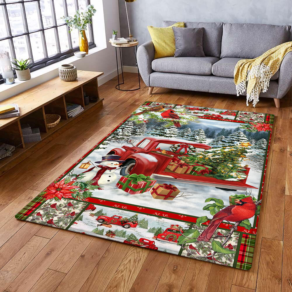 Rectangle Area Rug For Living Room, Bedroom, Red Truck Christmas Rug ...