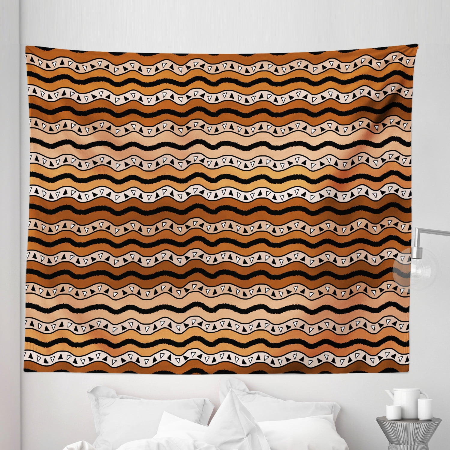 Zambia Tapestry, Tribal Pattern with Wavy Lines Geometric Triangles ...
