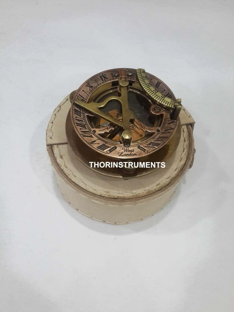 Brass Sundial Compass W/ Case ~ Pocket Sundial Compass ~ Nautical Gift ...