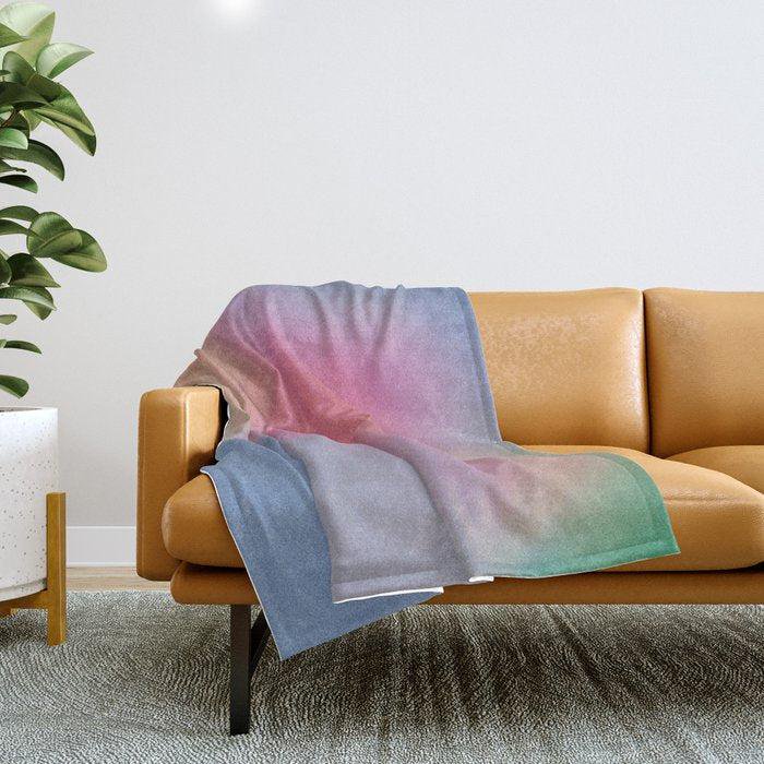 Pastel Pink Blue and Green Blurred Gradient Fleece Blanket, Polyester ...