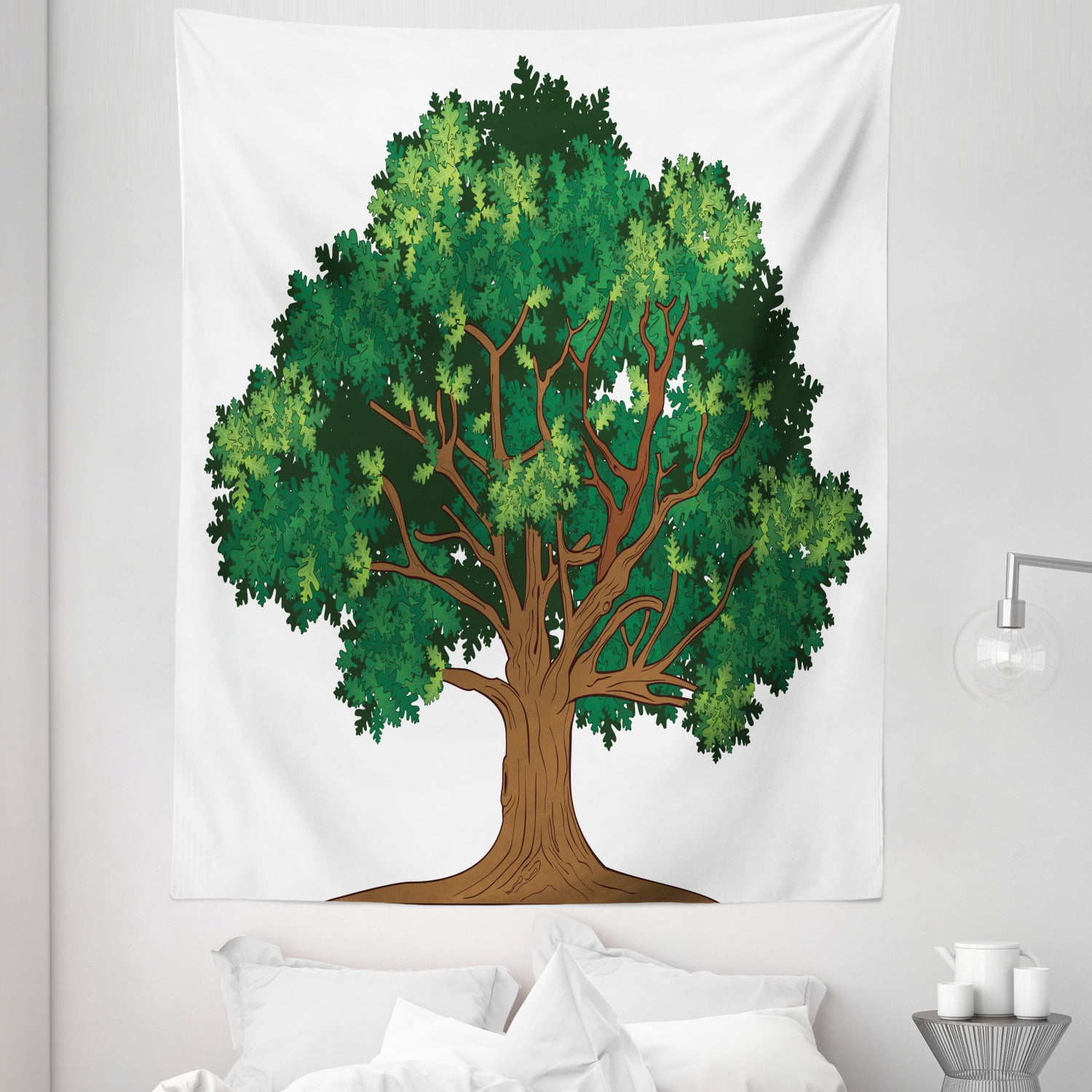 Oak Tree Tapestry, Branches Woods Woodland Nature Cartoon Illustration ...