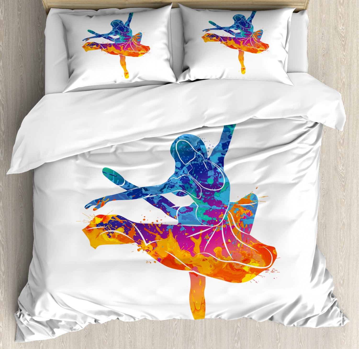 Dance Duvet Cover Set Queen Size, Ballerina Girl Posing White Outlined ...