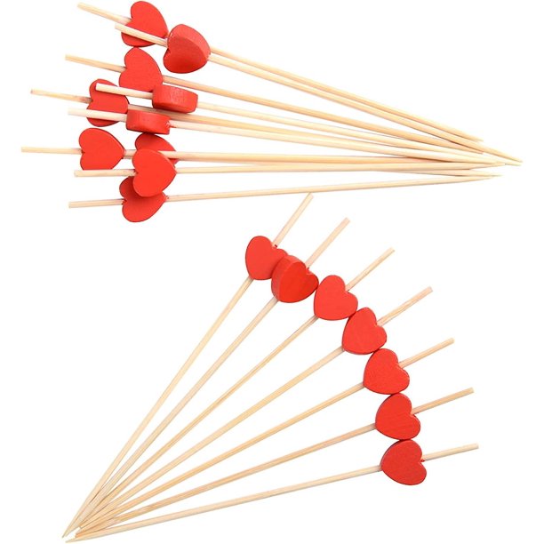 nipocaio 100 Counts Red Heart Cocktail Sticks, Heart Cocktail Picks ...