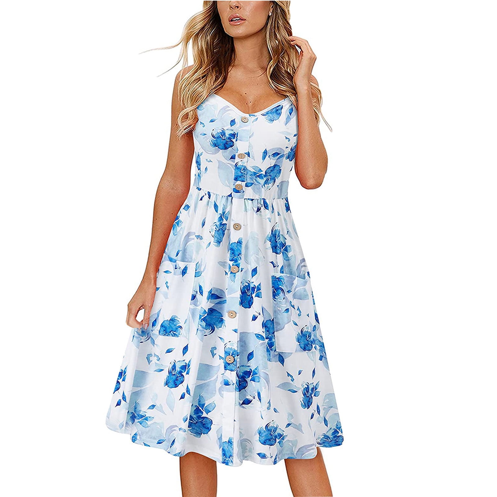 Puntoco Womens Plus Size Clearance Dresses Women Printing V Neck