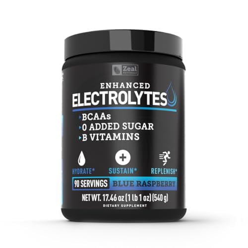 Polvo de electrolitos mejorado (frambuesa azul | 90 unidades) con 0 azúcar + BCAA + suplemento ...