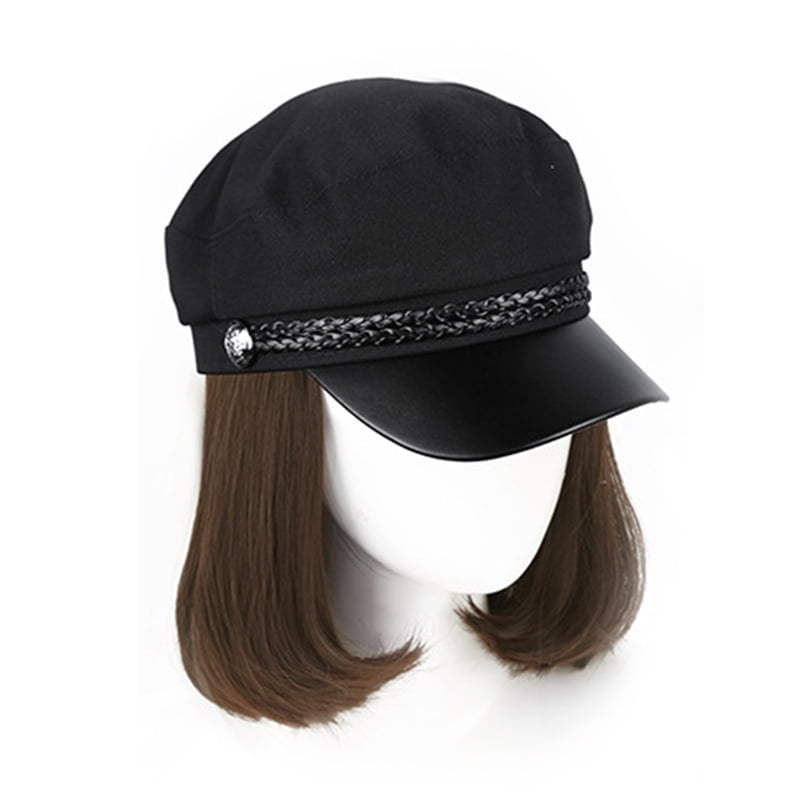 Hats with Wig Attached for Women Cap with Short Bobo Black Straight ...