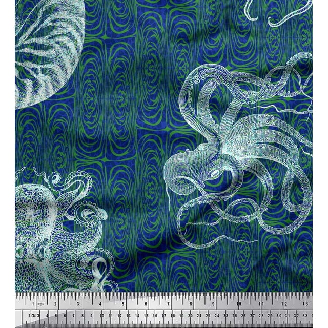 Soimoi Cotton Duck Fabric Animal Skin,Shell & Octopus Ocean Printed ...