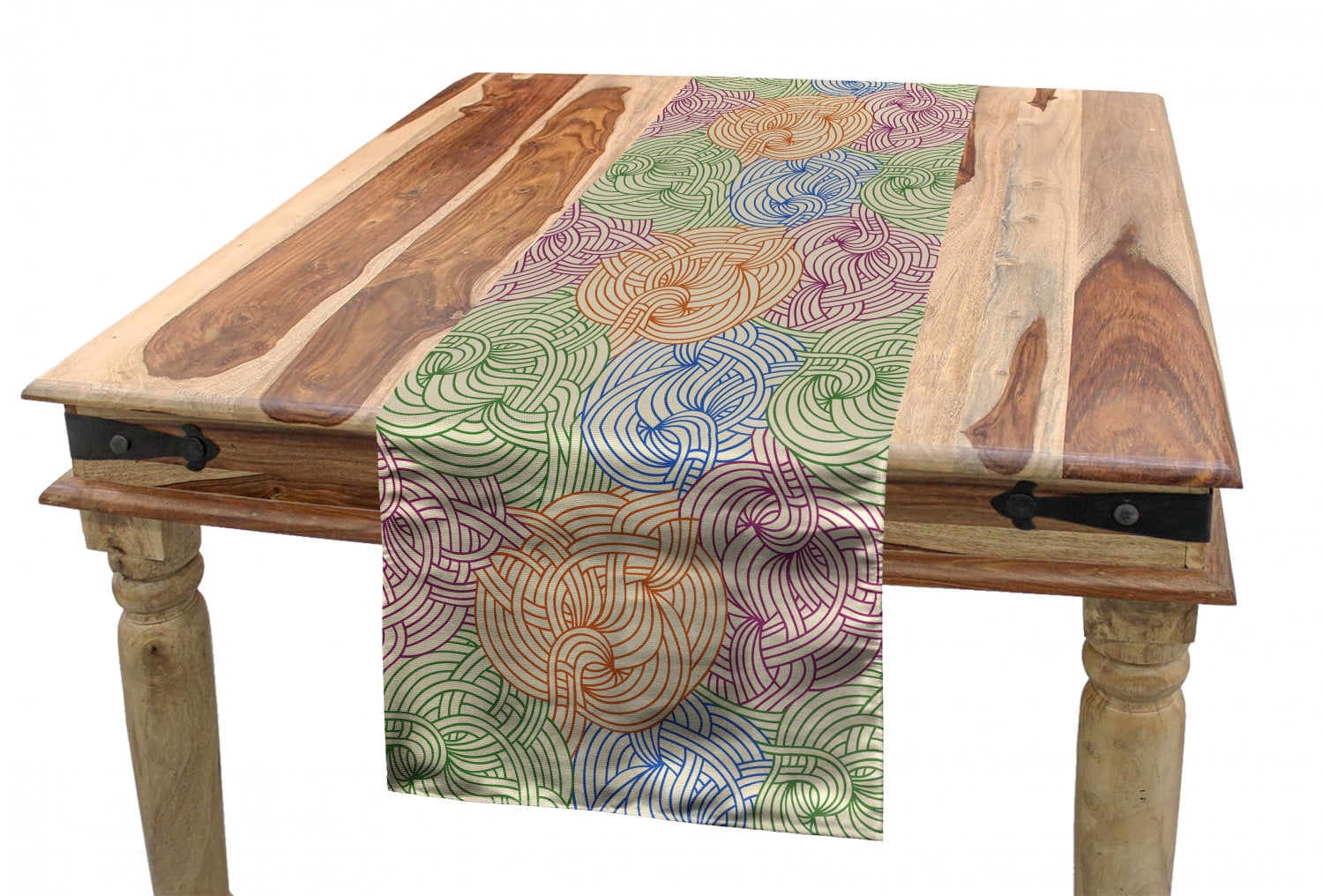 Abstract Table Runner, Hand Drawn Composition of Curved Stripes Wavy ...