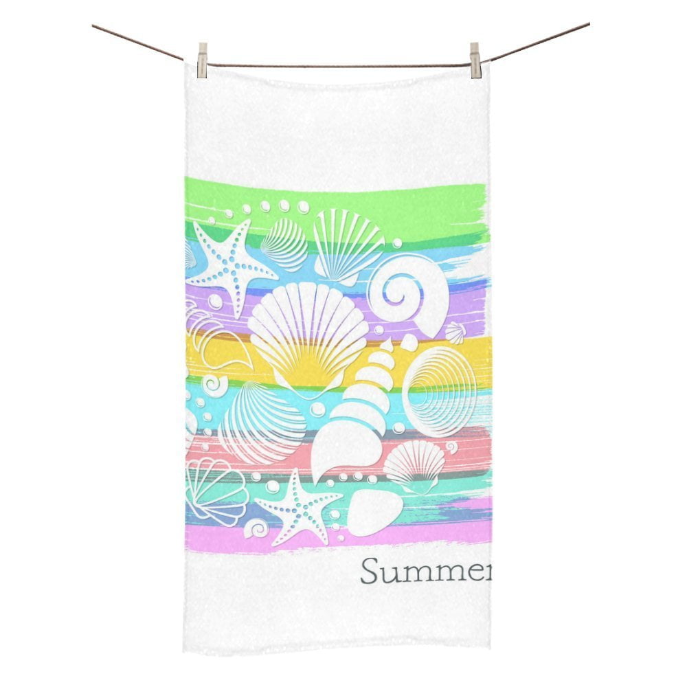 MYPOP Summer with White Sea Shells Shower Towel Bathroom Bath Towel ...