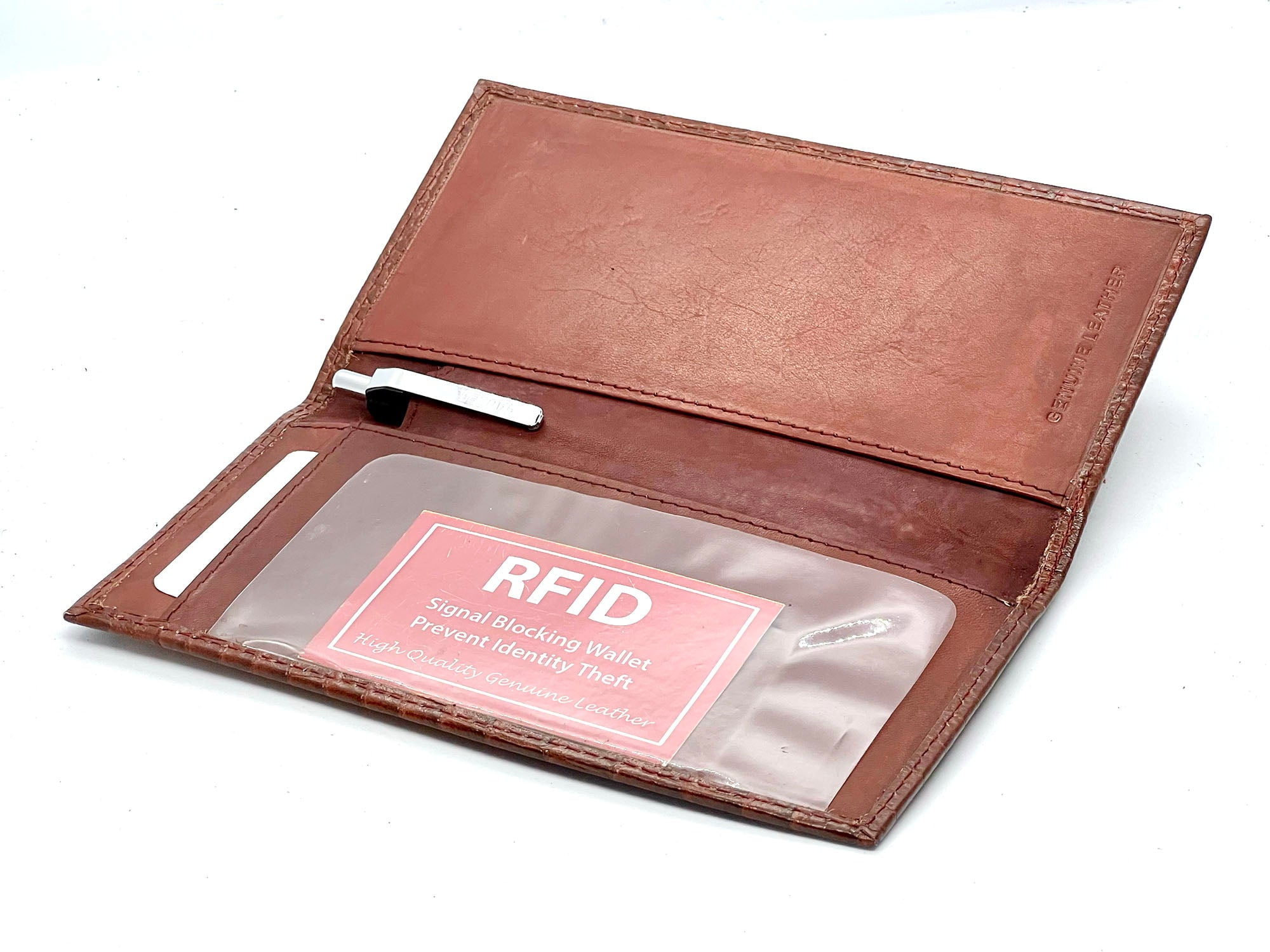 RFID Blocking Genuine Leather Plain Checkbook Cover Holder Thin ID Card ...