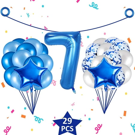 7th Birth ay Balloons,Large 32 Inch Blue Number Balloons 7 with Blue ...