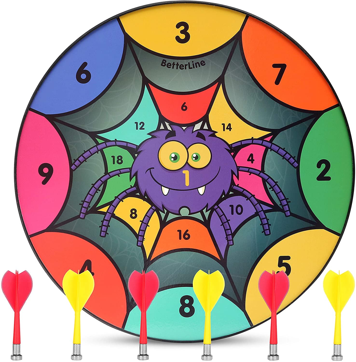 Fun Spider Themed Magnetic Dartboard Set - 16 Inch Dart Board with 6 ...
