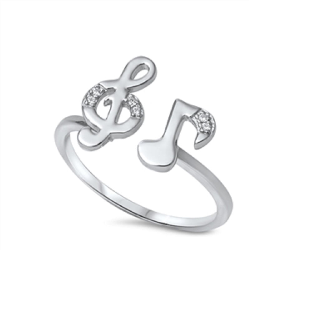 Treble Clef And Music Note Cubic Zirconia Ring Sterling Silver 925 ...