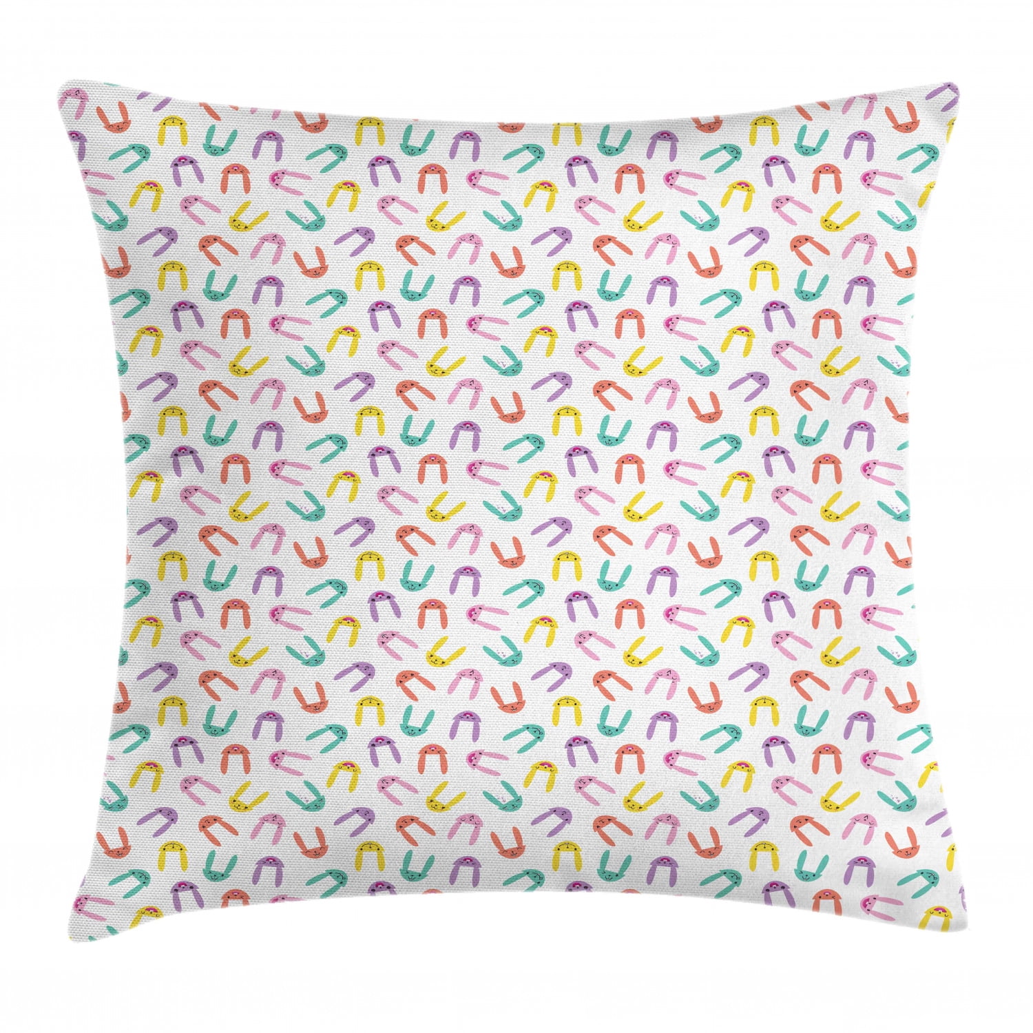 Bunny Throw Pillow Cushion Cover, Hand-drawn Colorful Rabbits with ...