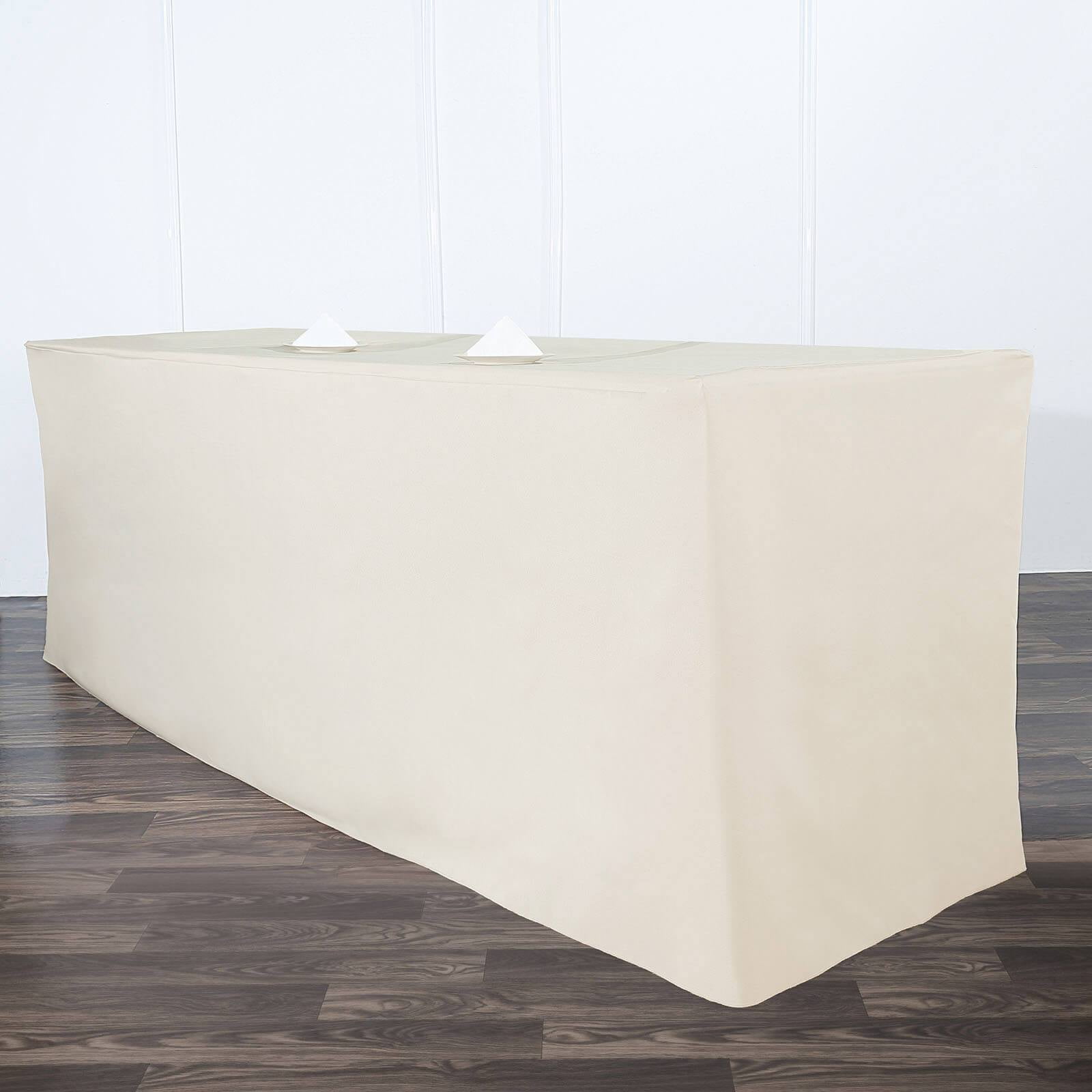 Efavormart 8FT Fitted BEIGE Polyester Rectangular Table Cover for ...
