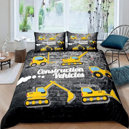 Kids Construction Bedding Set Excavator Crane Forklift Duvet Cover Baby ...