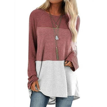 STARVNC Women Long Sleeve Boho Printing Colorblock Splice Tunic Top ...