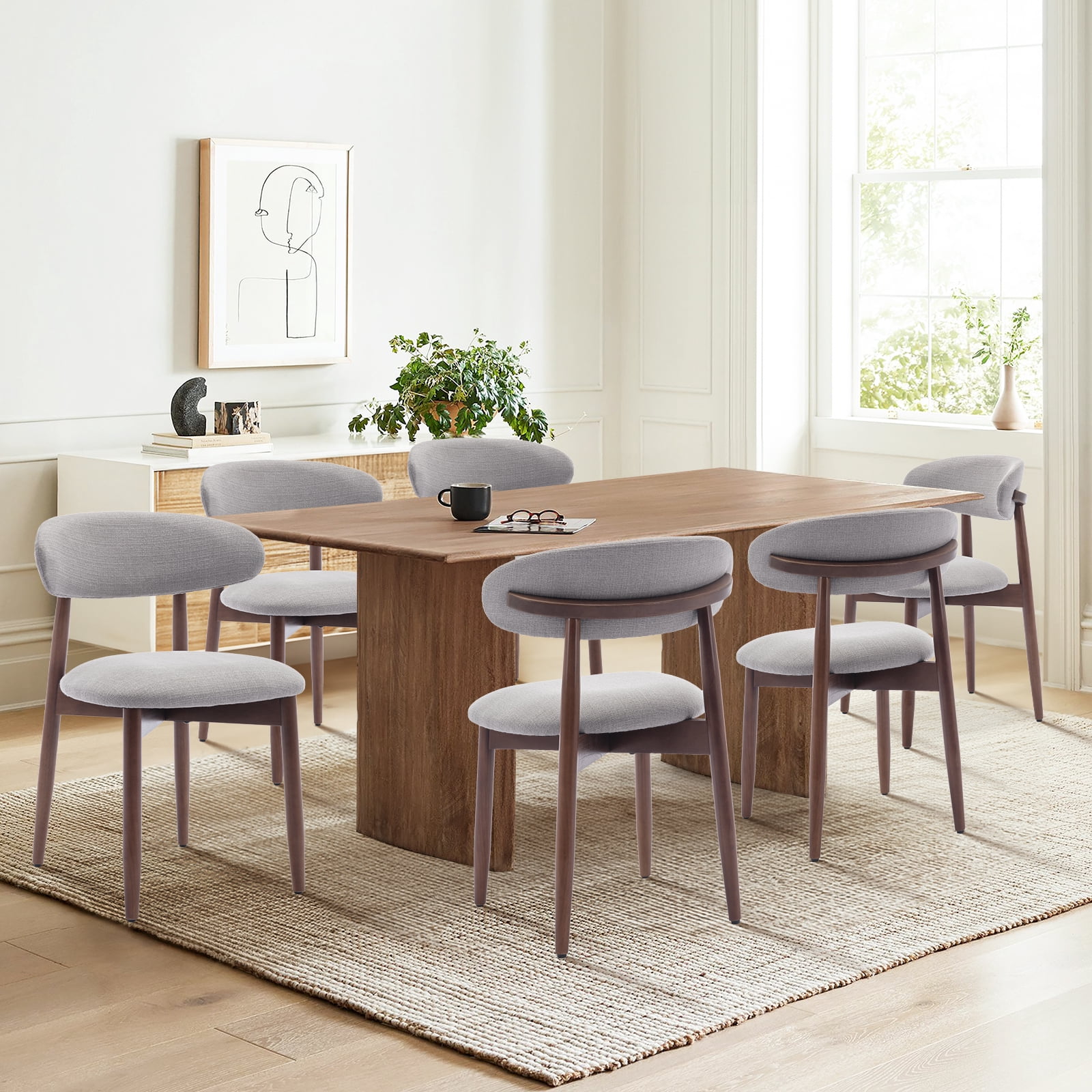 MALOL Wooden Dining Chairs Set of 6, Modern Fabric Upholstered Kitchen ...